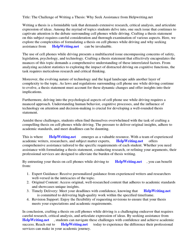 Cell Phones While Driving Thesis Statement | PDF | Mobile Phones | Text ...