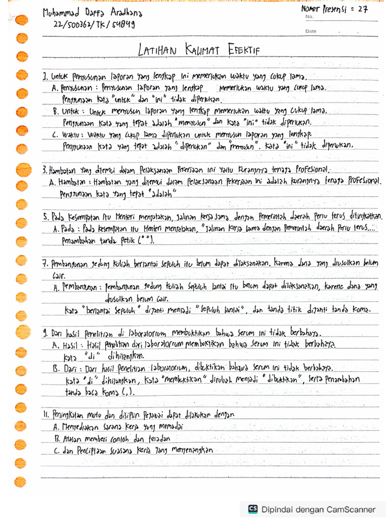 Tugas Latihan Kalimat Efektif - M. Daffa Aradhana | PDF