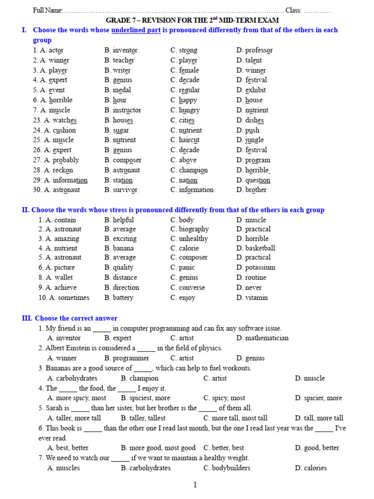 Grade 7 - REVISION FOR SECOND MIDTERM | PDF | Language Arts & Discipline