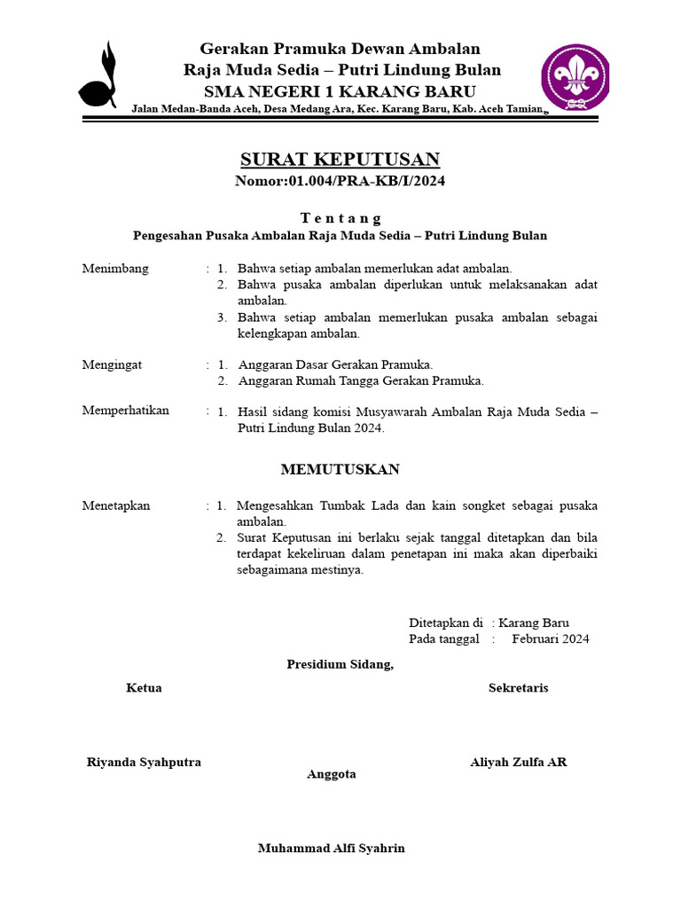 Surat Keputusan Pusaka Ambalan | PDF