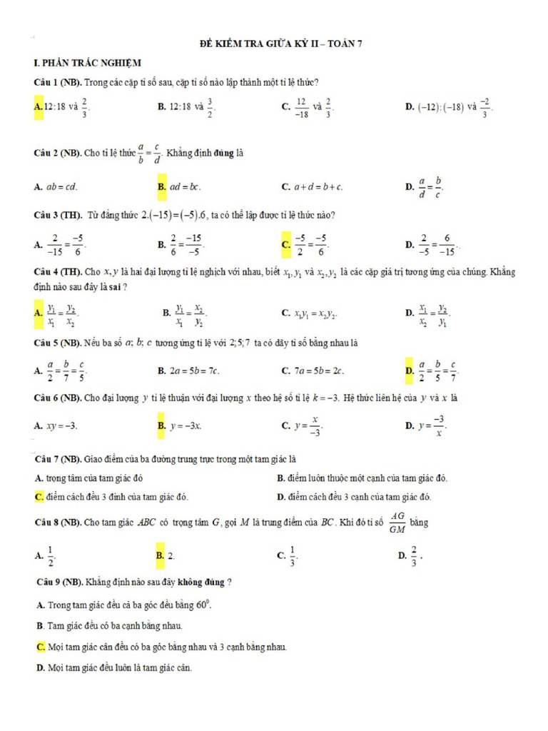 De Kiem Tra Giua Hoc Ki 2 Toan 7 de So 2 Chan Troi Sang Tao 1673596857 1 4 | PDF