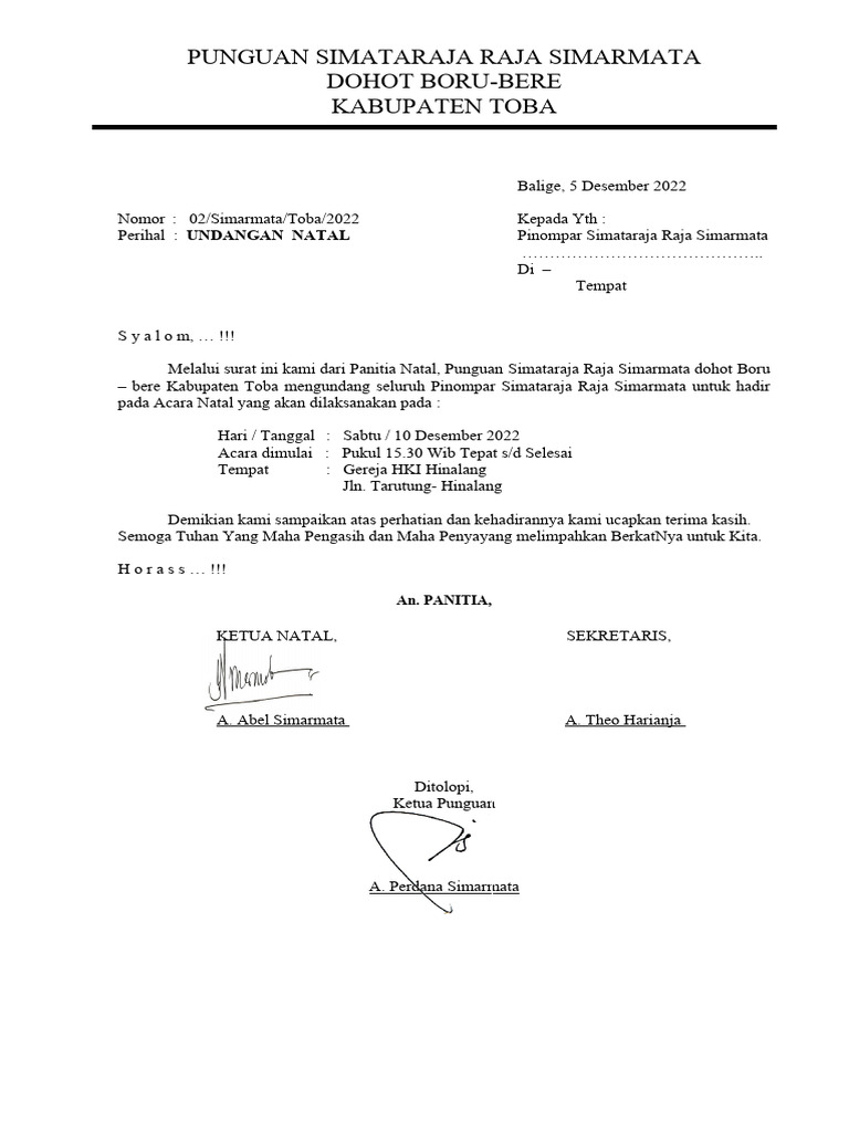 Undangan Natal 2022 SIMARMATA | PDF