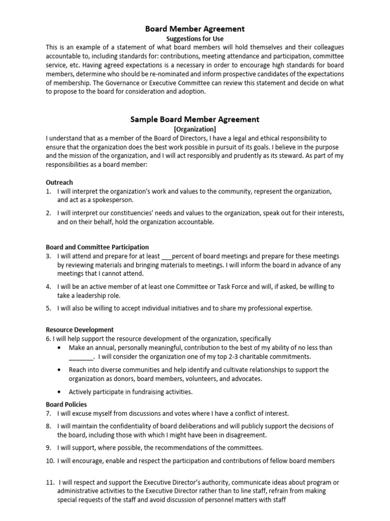 Sample - Board - Member - Agreement (2023 - 10 - 31 10 - 38 - 56 UTC) | PDF | Reasonable Person ...