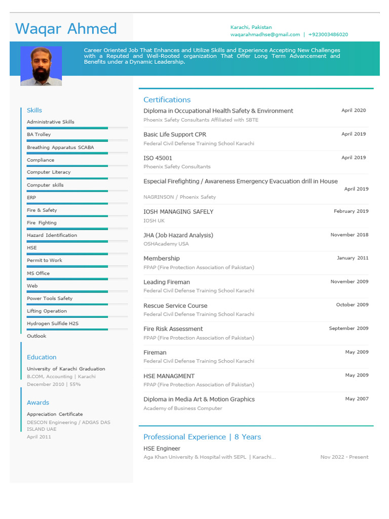 Waqar A-CV | PDF | Firefighter | Safety