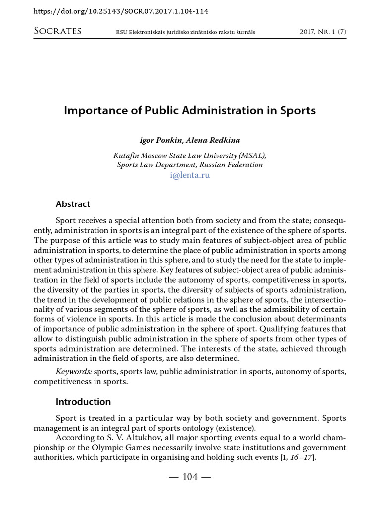 Role of Public Administration in Sports | PDF | Sports | Violence