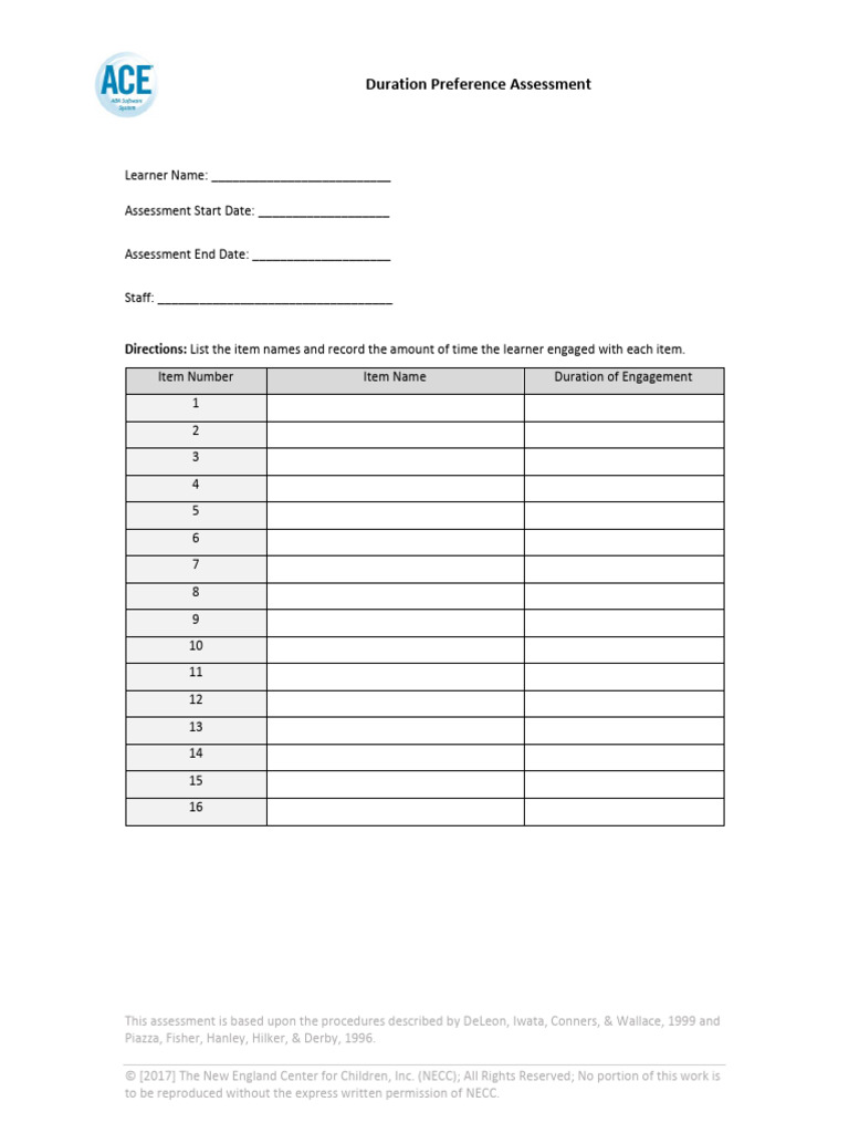 Duration Assessment Data Sheet | PDF