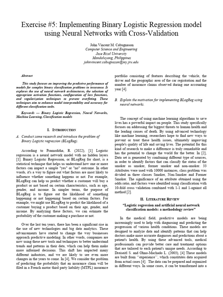 Exer5 Cabugnason | PDF | Artificial Neural Network | Logistic Regression