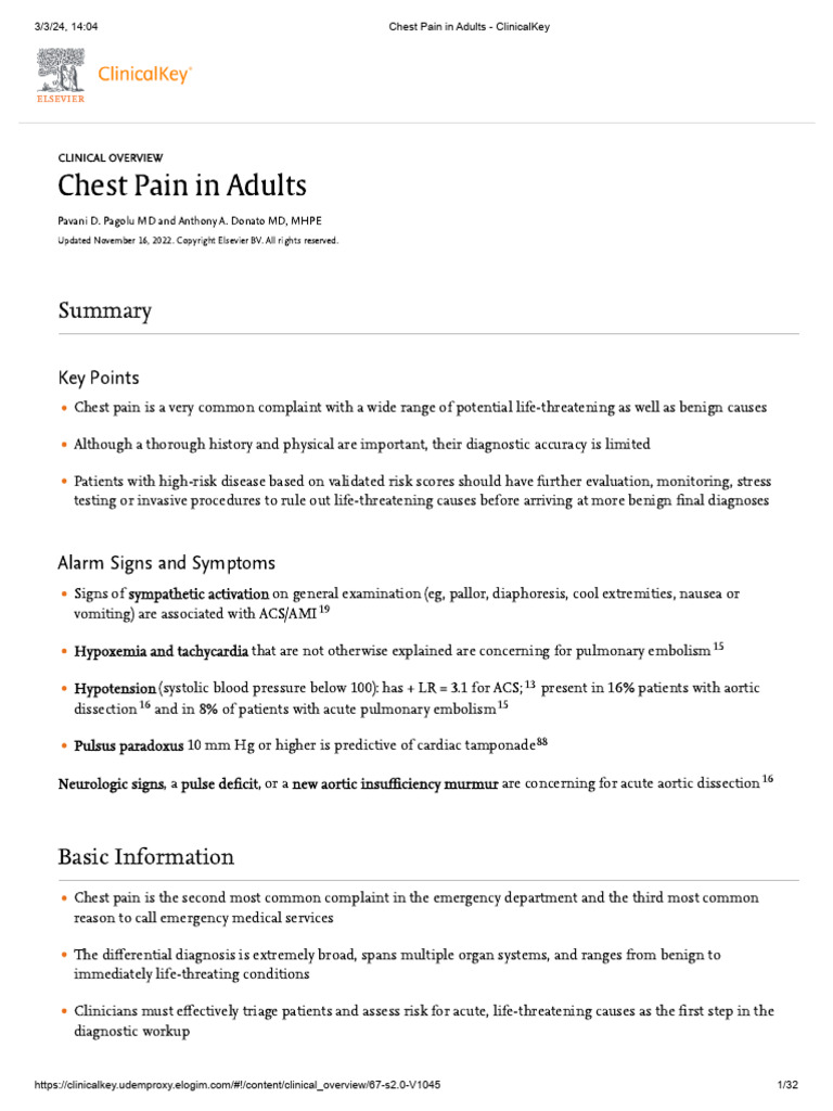 Chest Pain in Adults - ClinicalKey | PDF | Myocardial Infarction ...