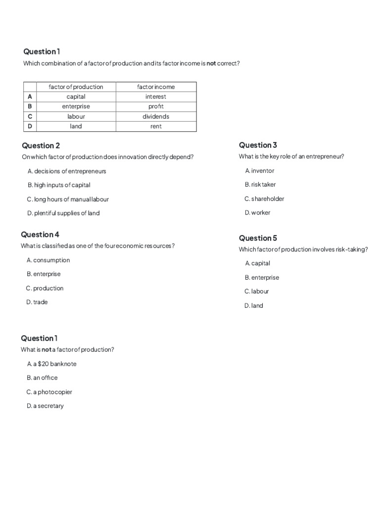 Factors of Production Questions | PDF | Labour Economics | Economic Growth