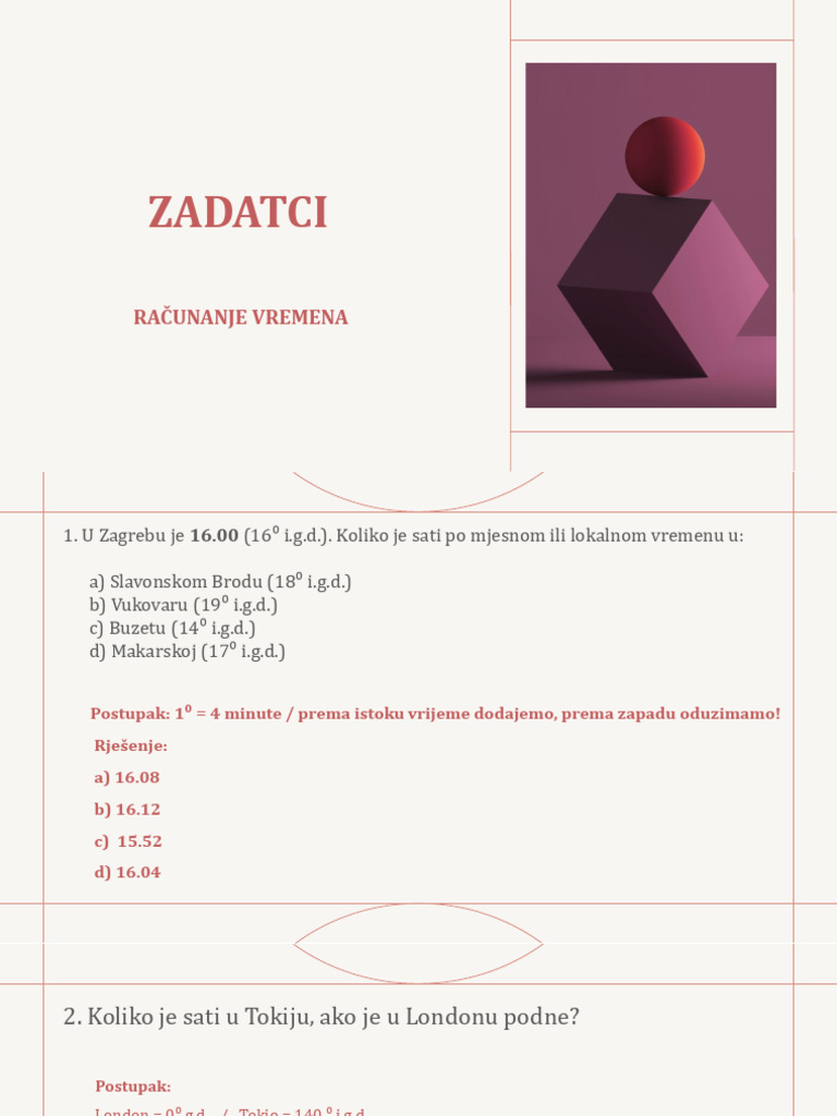 Računanje Vremena - Zadatci | PDF