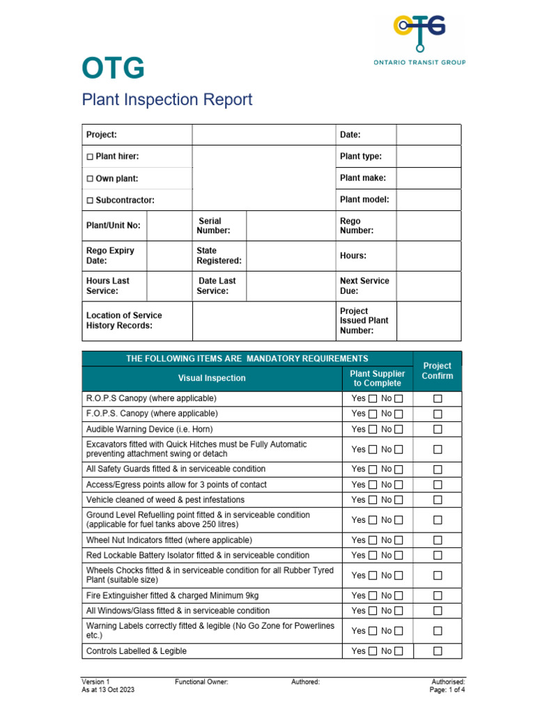 plant inspection report | PDF | Vehicles | Land Vehicles