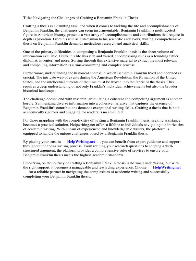 Benjamin Franklin Thesis | PDF | Benjamin Franklin | Thesis
