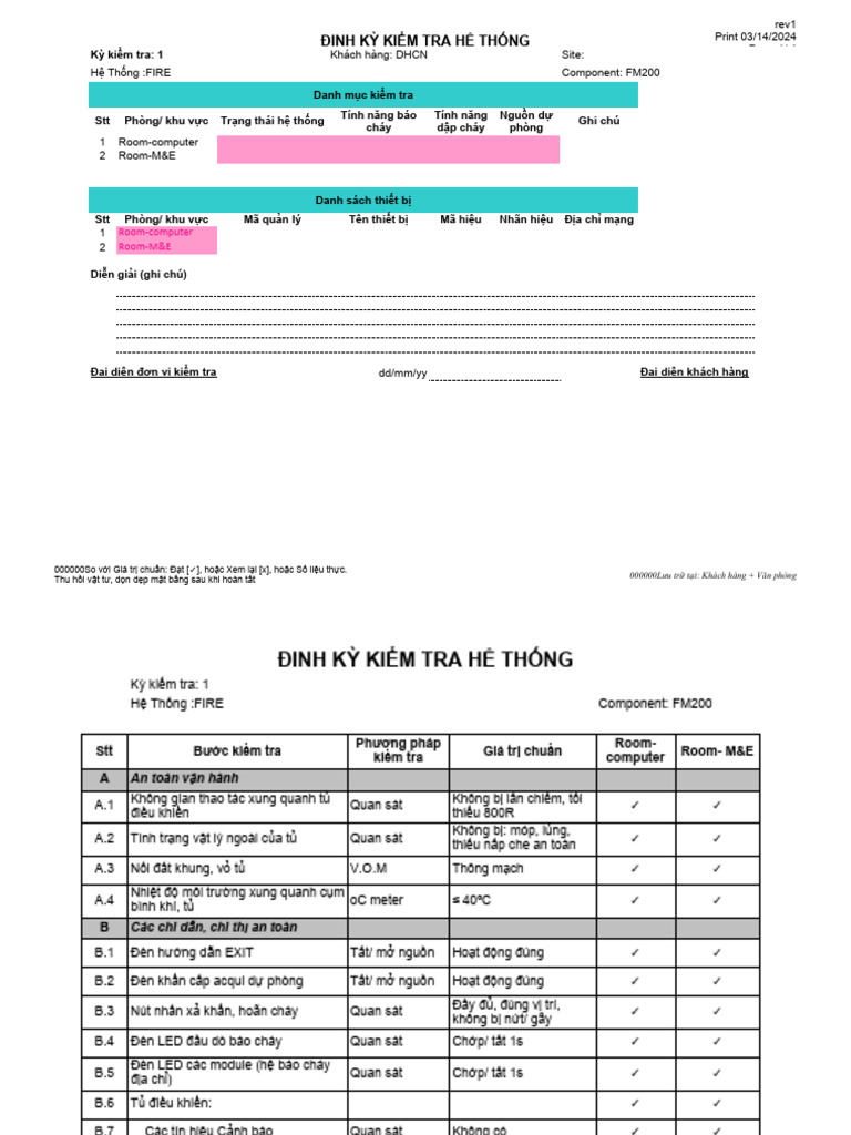 FM200 Checklist Rev1 | PDF