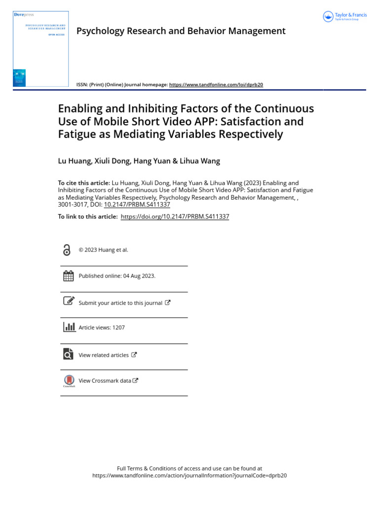 Enabling and Inhibiting Factors of The Continuous Use of Mobile Short ...