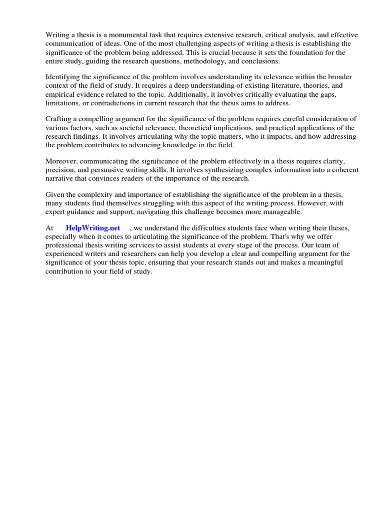 Significance of The Problem in Thesis Example | PDF | Thesis | Theory