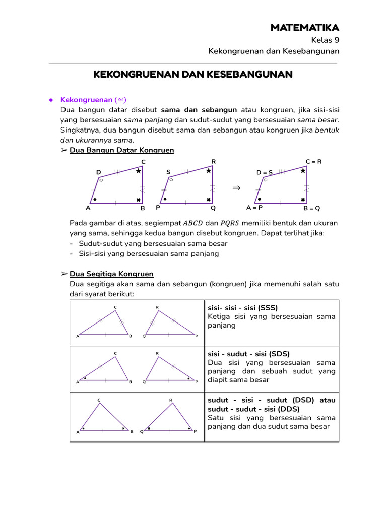 Matematika Kelas 9 - Topik Kekongruenan Dan Kesebangunan | PDF