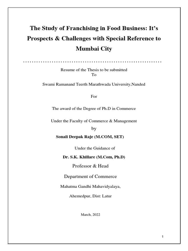 Research Proposal 24-03-22 | PDF | Franchising | Survey Methodology