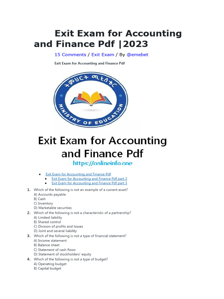 2023 Accounting and Finance Exit Exam PDF | PDF | Audit | Equity (Finance)