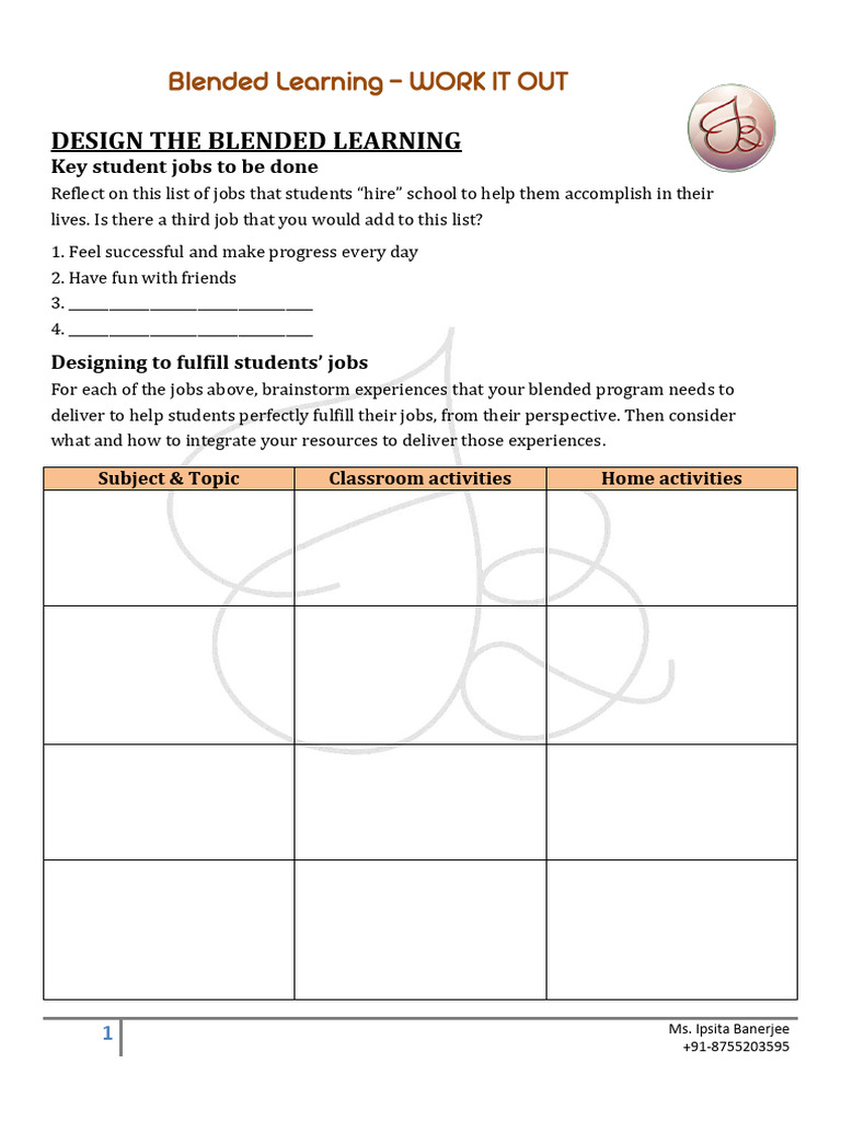 Blended Learning - A Worksheet | PDF | Learning | Pedagogy