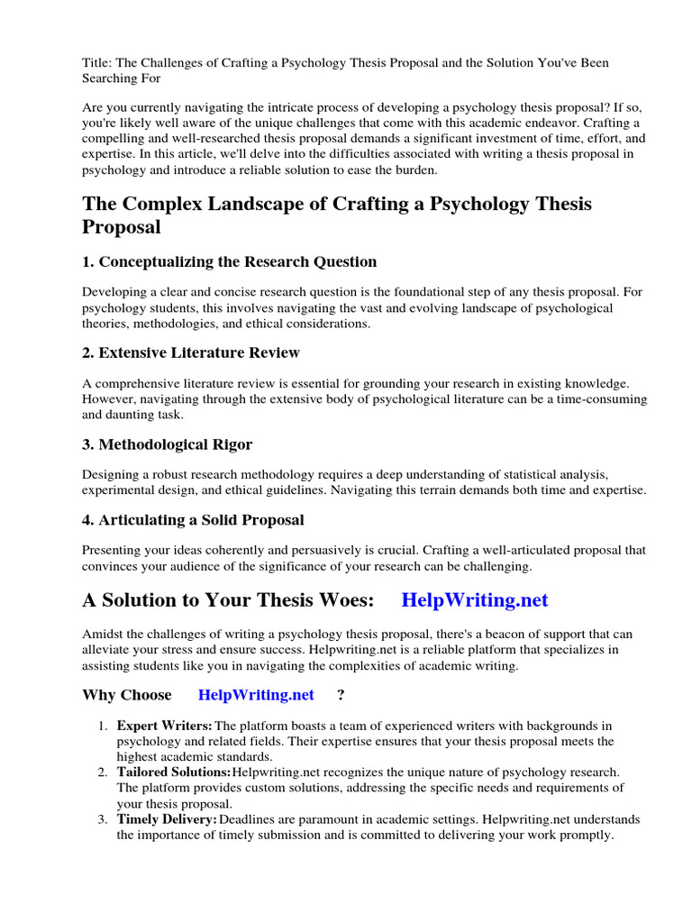 Sample Thesis Proposal Psychology | PDF | Thesis | Psychology