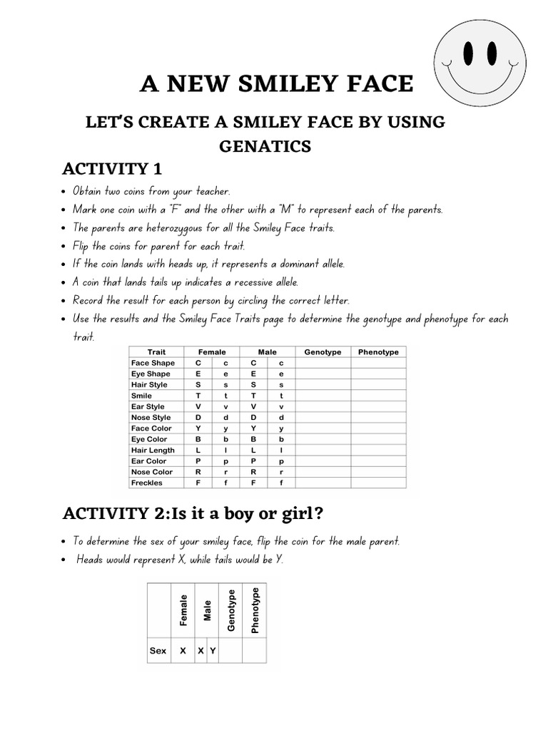 Smiley Face Genetics Activity Guide | PDF