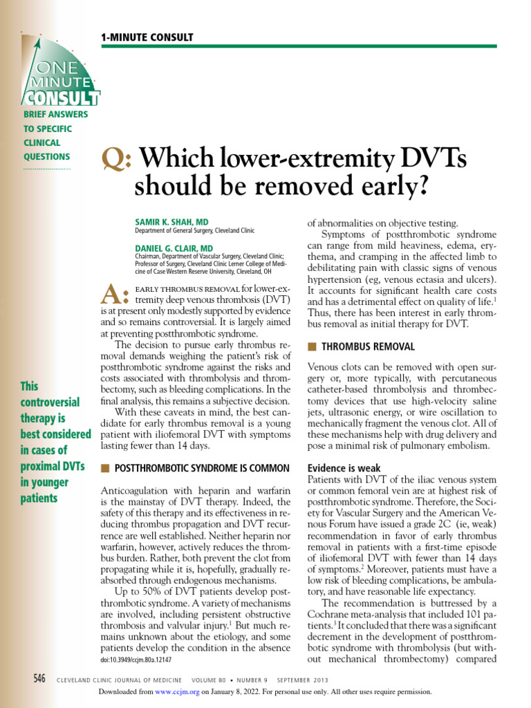 Early Thrombus Removal in DVT Cases | PDF | Thrombosis | Health Care
