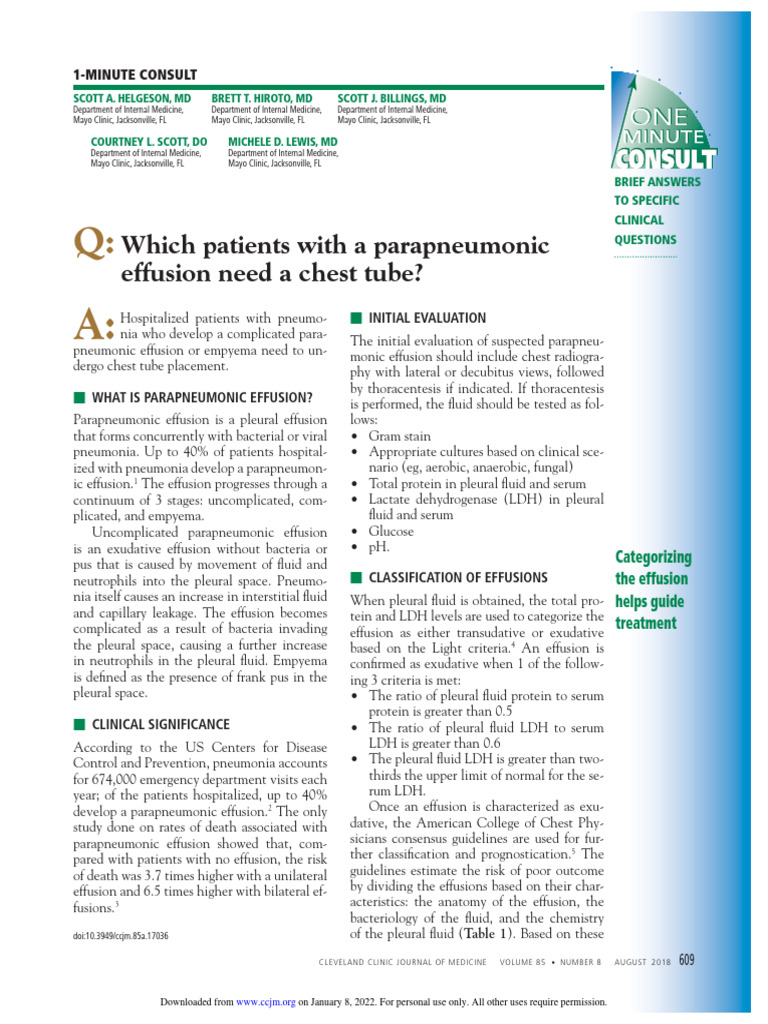 Which Patients With A Parapneumonic Effusion Need A Chest Tube | PDF ...