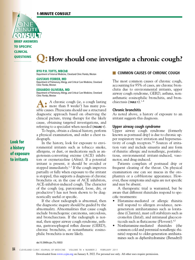 How Should One Investigate A Chronic Cough | PDF | Cough | Asthma