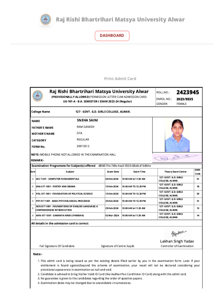 Raj Rishi Bhartrihari Matsya University Alwar | PDF