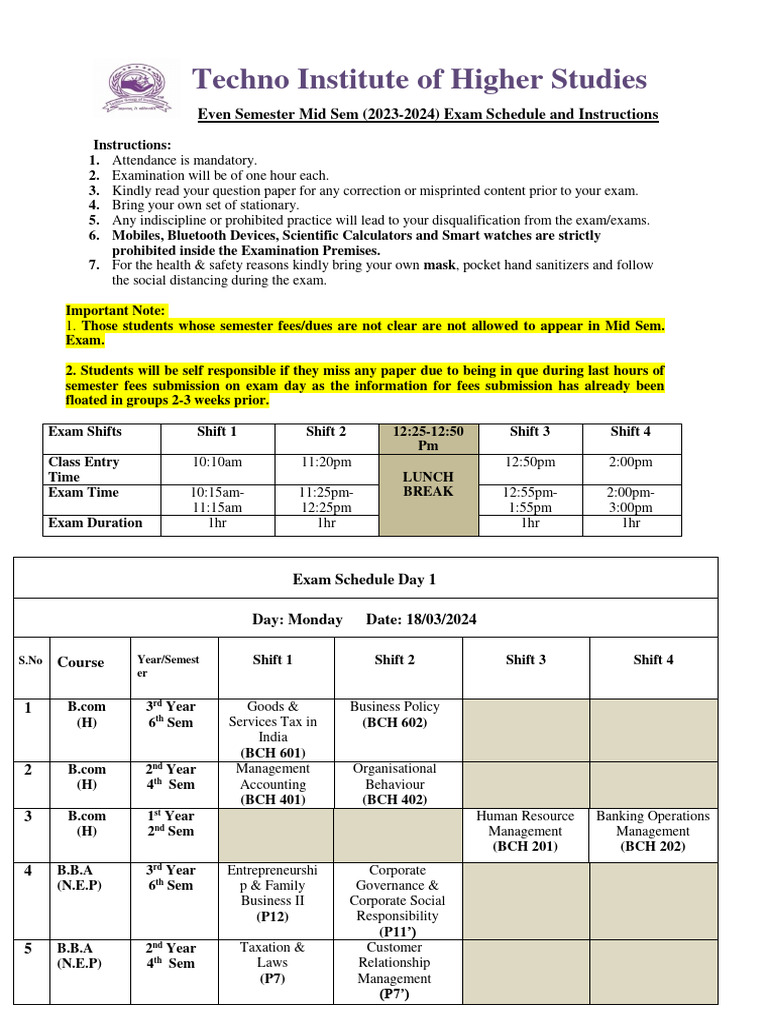 1.I.ii.III Yr EVEN Sem Internal Examination Schdule 2023-24 | PDF | Accounting | Academic Term
