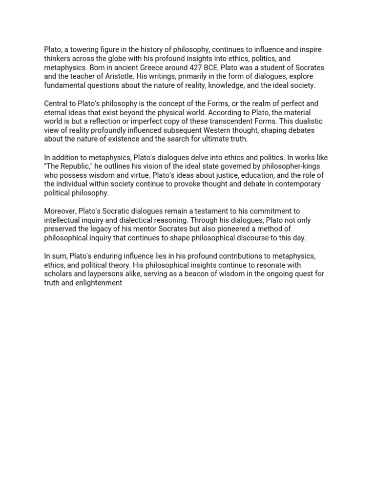 Insights on Plato's Philosophy | PDF