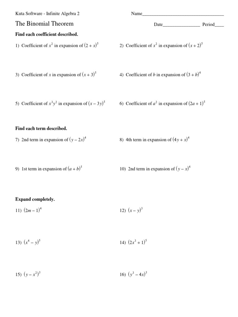 Binomial Expansion Hw Student Pdf Discrete Mathematics