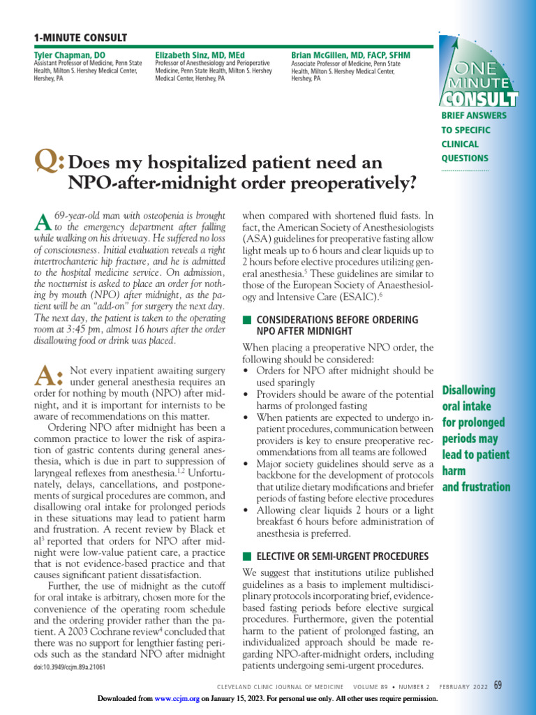 Does My Hospitalized Patient Need An NPO-after-midnight Order ...
