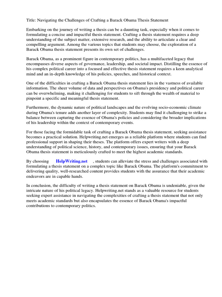 Barack Obama Thesis Statement | PDF | Leadership | Barack Obama