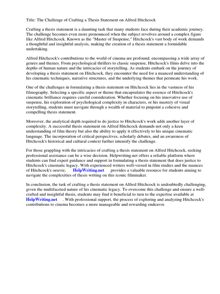 Thesis Statement Alfred Hitchcock | PDF | Alfred Hitchcock