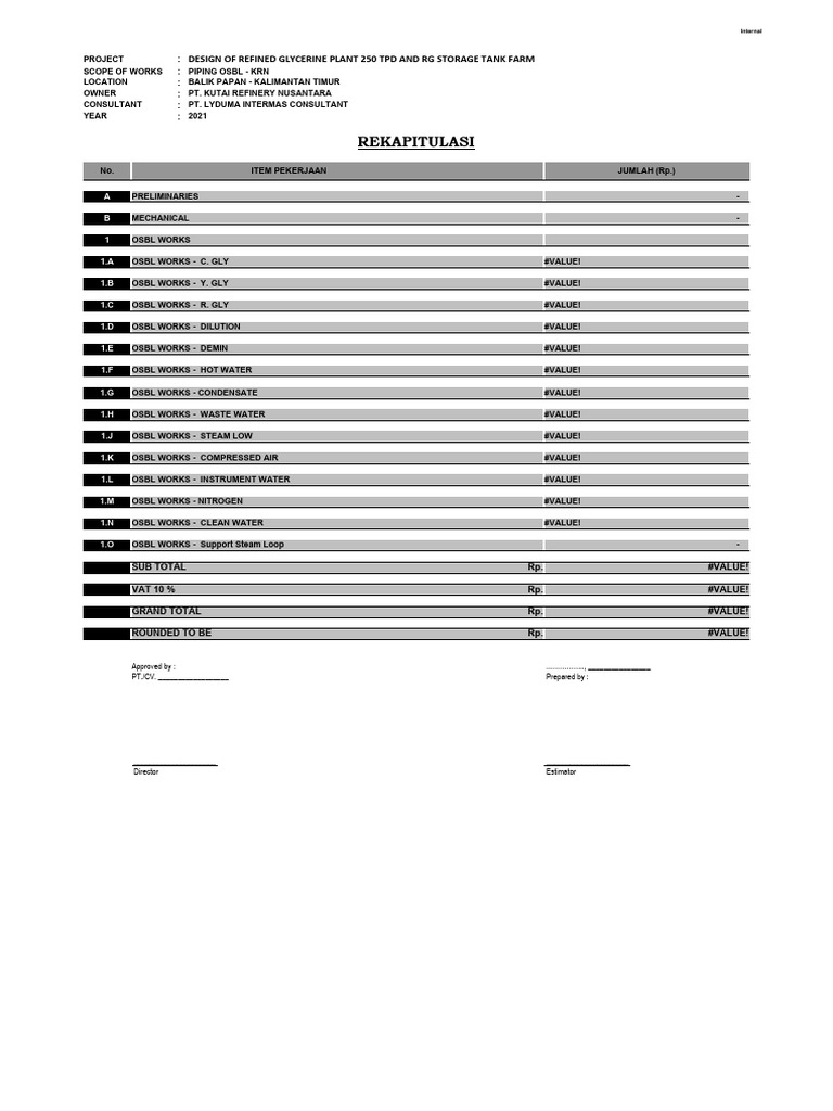 Boq Osbl Mechanical Glycerin Plant KRN - For Tender 200821 - r1 | PDF ...