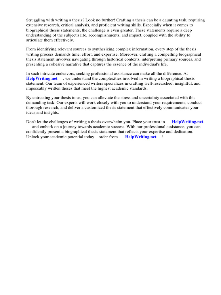 Examples of Biographical Thesis Statements | PDF | Essays | Thesis