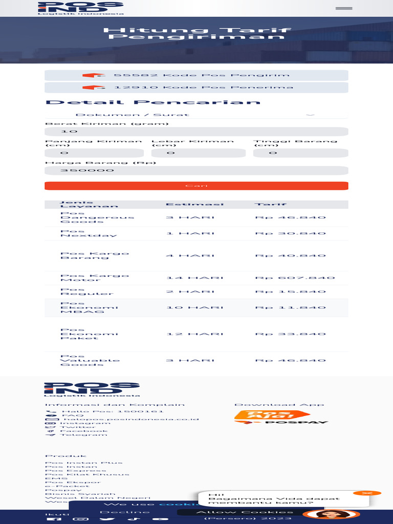 Hitung Tarif Pos Indonesia | PDF | Komputer