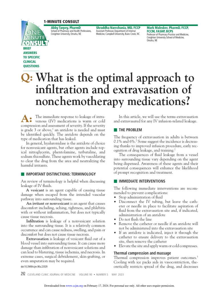 What is the optimal approach to infiltration and extravasation of ...