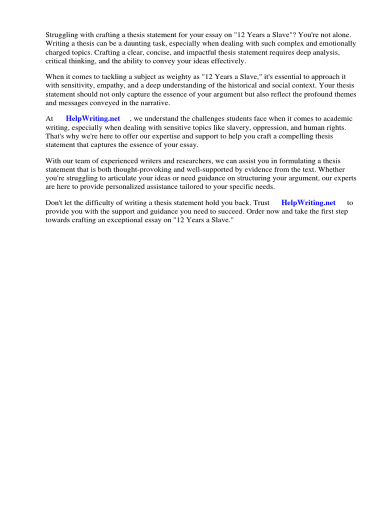 Thesis Statement For 12 Years A Slave | PDF | Slavery | Abolitionism In ...