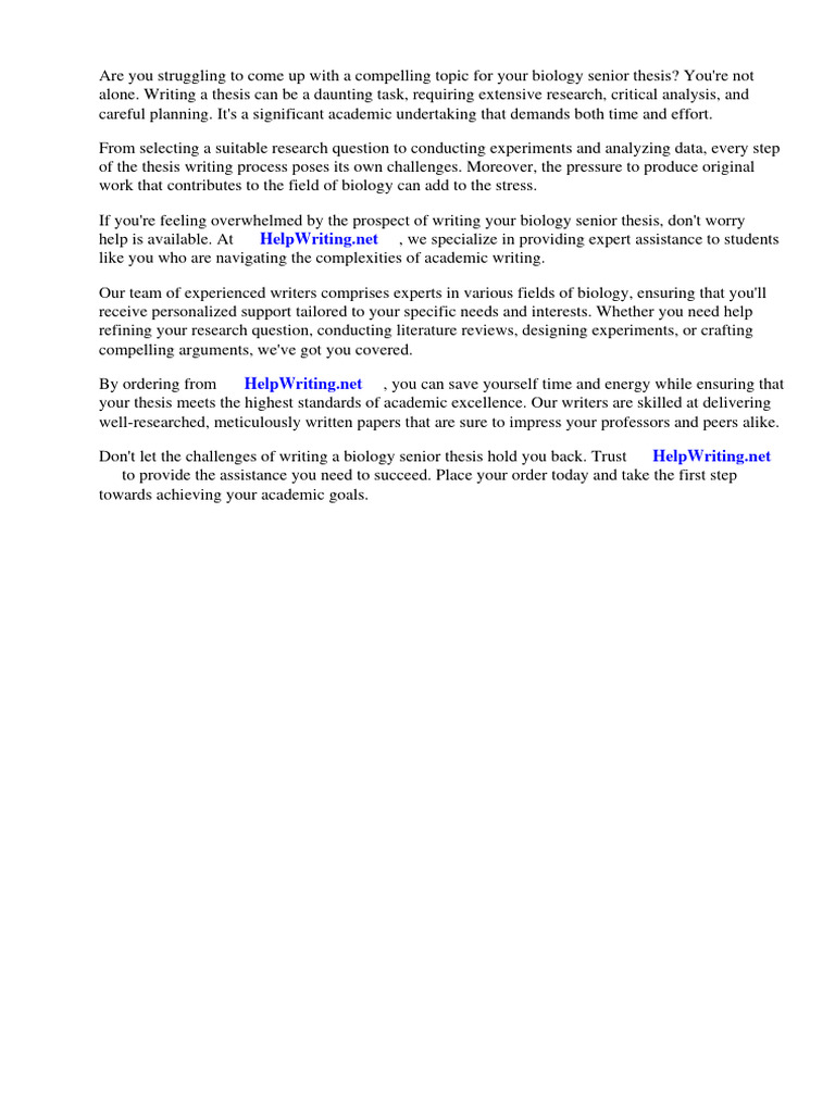 Biology Senior Thesis Ideas | PDF | Thesis | Conservation Biology