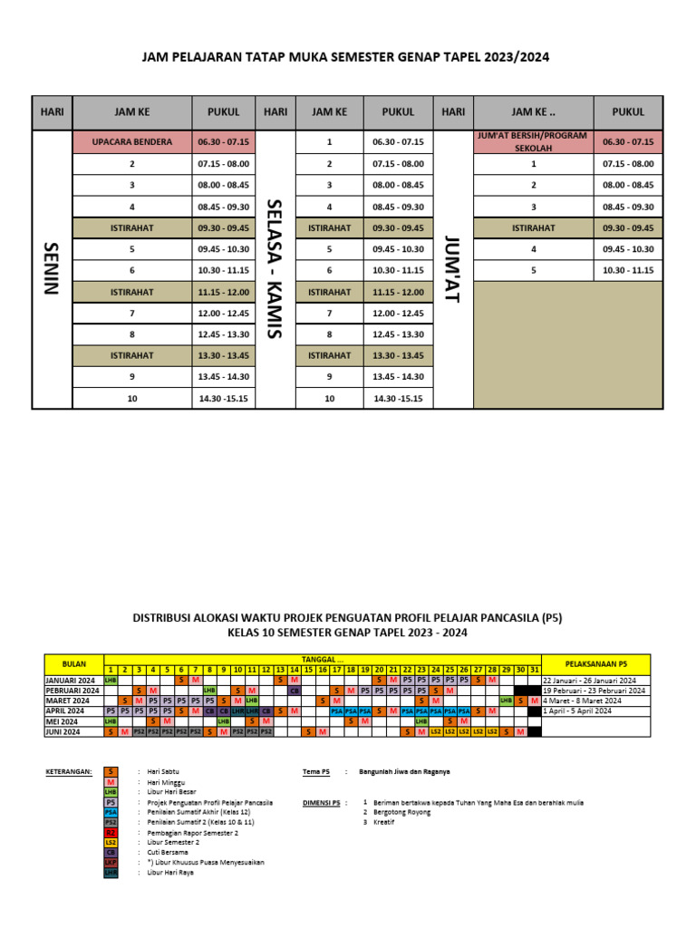 Jadwal Pelajaran Tapel 2023-2024 (SMT 2) . | PDF