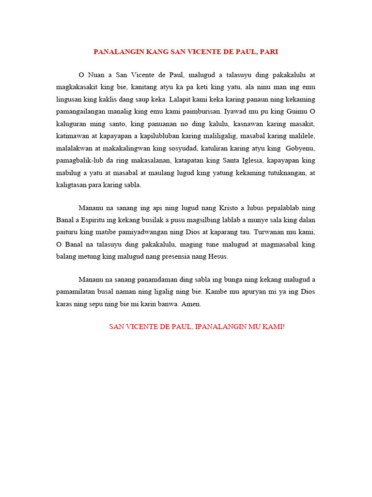 Panalangin Kang San Vicente de Paul | PDF