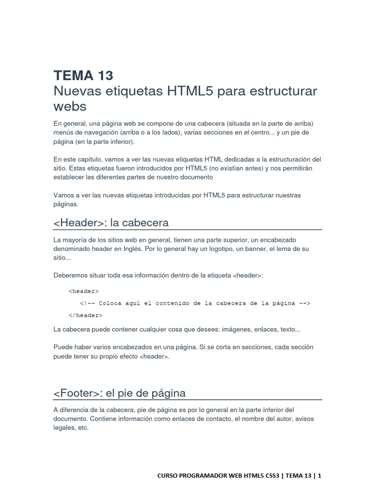 Tema 13 Nuevas Etiquetas HTML5 (1) | PDF | Página web | Red mundial