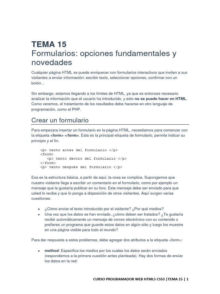 Tema 15 Formularios | PDF | HTML | Php