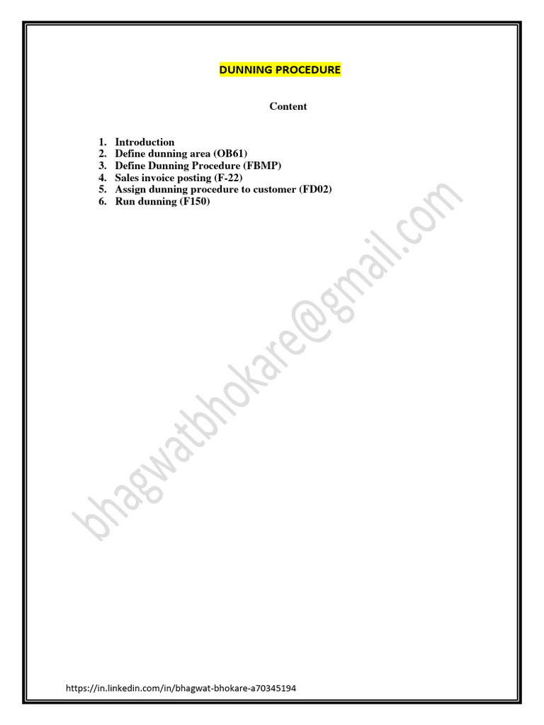 Sap Fico Dunning Procedure 1701431010 Pdf Invoice Information Technology