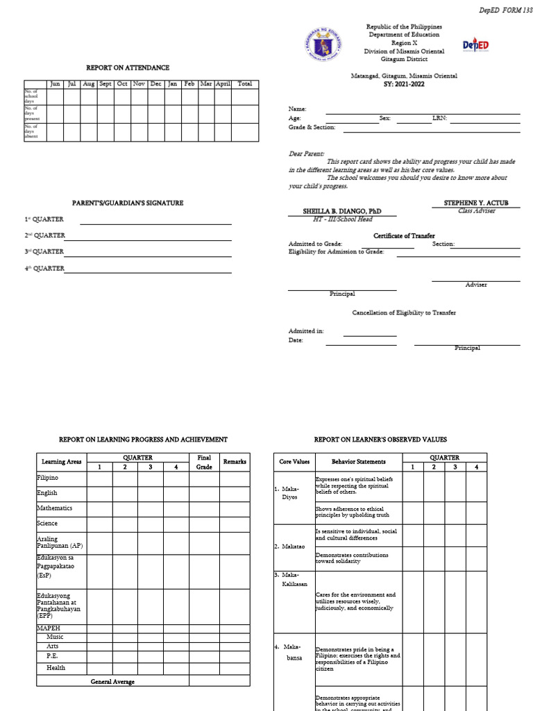 FORM 138 NEW 6x9 | PDF | Behavioural Sciences