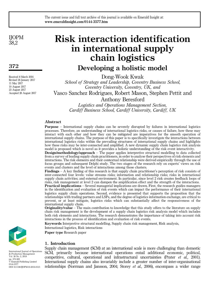 Risk Interaction Identification in International Supply Chain Logistics | PDF | Risk | Supply Chain