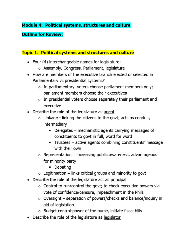Political Systems and Participation Overview | PDF | Legislature ...