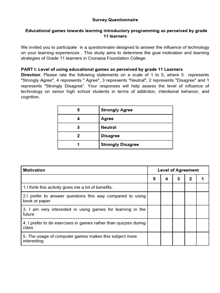 QUESTIONNAIRE | PDF | Learning | Computer Programming